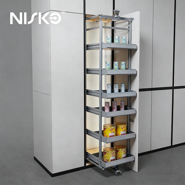 Quality 180° Rotating Aluminum Pull Out Pantry Unit Grey For Kitchen for sale