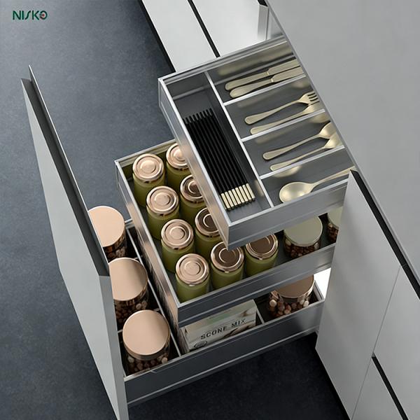 Quality 3-Tiers Kitchen Cabinet Pull Out Spice Rack Drawer Adjustable Cutlery Bottle for sale