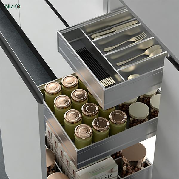 Quality 3-Tiers Kitchen Cabinet Pull Out Spice Rack Drawer Adjustable Cutlery Bottle for sale