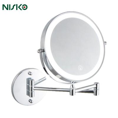 China NISKO 8 Inch Wall Mount LED Makeup Mirror Double Sided Rotating Mirror With Touch Sensor 3 Color Light Type-C Charging for sale
