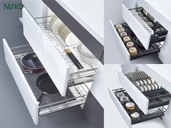 modular Kitchen storage basket for dish and bowl, cutlery tray pullouts and wire baskets