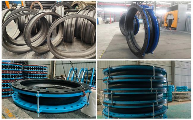 Close-up view of flange type rubber expansion joint