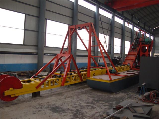 Completed gold dredger ready for shipment