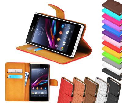 Cina Cassa di cuoio del telefono di Sony Ericsson del supporto del portafoglio con la scanalatura della foto, copertura di Xperia z1 in vendita