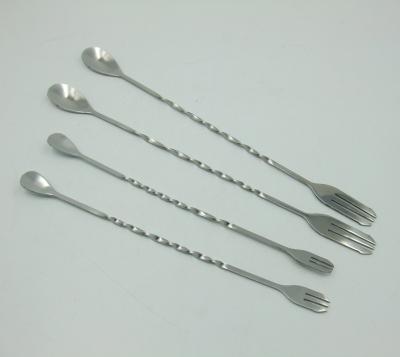 China Stainless steel double stir bar Milk tea coffee spoon scoop cocktail bar section rod long handle more key for sale
