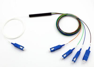 China Micro Steel Tube Type 1x4 Fiber Optic PLC Splitter 4 way Mini Optical Splitter SC Upc for sale