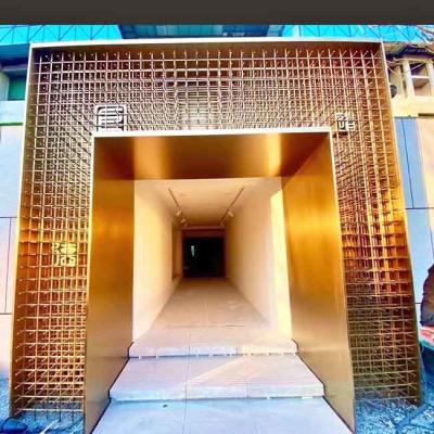 Cina 304 Color oro linea di taglio di capelli spazzolato divisori in acciaio inossidabile spazzolato porta d'ingresso in acciaio inossidabile con scultura in vendita