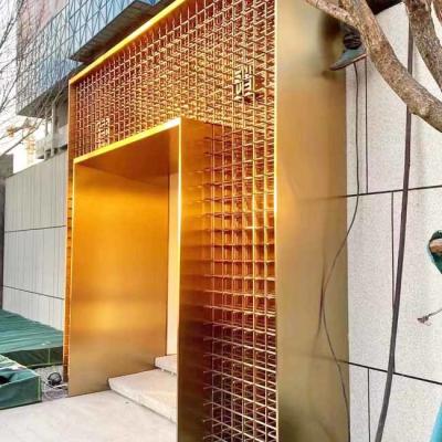 Cina 304 Color oro linea di taglio di capelli spazzolato divisori in acciaio inossidabile spazzolato porta d'ingresso in acciaio inossidabile con scultura in vendita