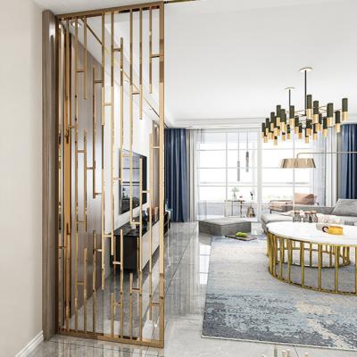 Cina Gold Color Stainless Steel Screen Partition Round Shape Hairline With Art Glass Living Room Decoration Fashion Style in vendita