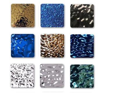 China Customized Color 304 1.0MM Thickness Mirror Wave Water Ripple Hotel Decoration Stainless Steel Sheet With Honeycomb Column for sale