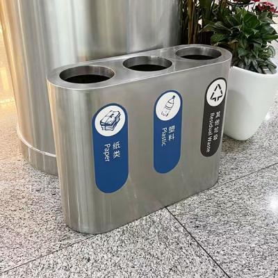 China Silver Quality Stainless Steel Metal Garbage Can Storage For Hotel Mall for sale