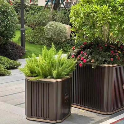 China Metal Outdoor Fiberglass Clay Garden Rectangle Plant Pots Pack Big Planter Box for Hotel Villa Decoration Flower Pot for sale