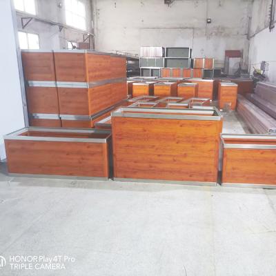 China Wood Grain Color Garden Street Furniture Large Rectangular Metal Planter Outside Aluminium Plant Box Stainless Steel Flower Pot for sale