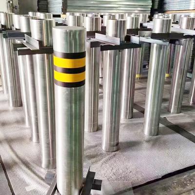 China Outdoor Hairline Stainless Steel Bollard Liftable Removable With Reflective Strips for sale