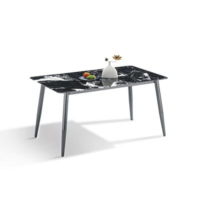 China Modern Sintered Stone Tabletop Gray Color Carbon Steel Base Dining Table for sale