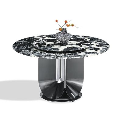 China Round Sintered Stone Tabletop Black Color Stainless Steel Dining Table With Turntable for sale