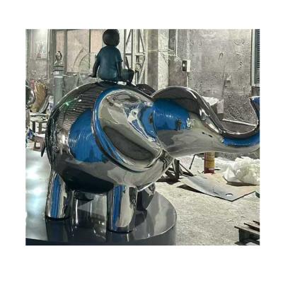 China Luxury Hotel Lobby Custom Blue Silver 201 304 316L  Stainless Steel Elephant Statue for Commercial Plaza Decoration for sale