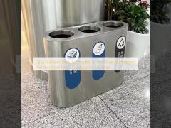 Silver Hairline Customized Stainless Steel Trash Bin for Indoor Airport