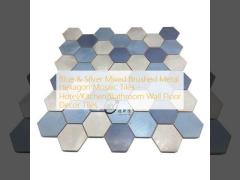 Blue & Silver Mixed Brushed Metal Hexagon Mosaic Tiles - Hotel/Kitchen/Bathroom Wall Floor Decor Tiles