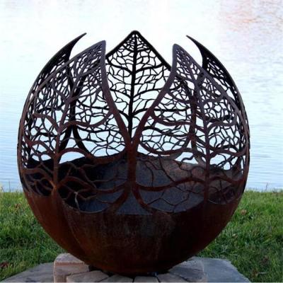 Cina Fuoco Pit With Ash Tray della sfera del globo di Autumn Sunset Leaf Weathering Steel in vendita