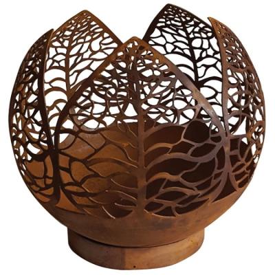 Cina Fuoco Pit With Ash Tray della sfera del globo di Autumn Sunset Leaf Weathering Steel in vendita