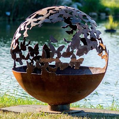Cina fuoco a forma di palla Pit For Patio Heater di 80cm Dia Butterfly Theme Corten Steel in vendita