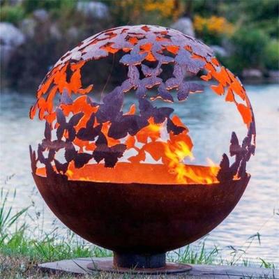 Cina fuoco a forma di palla Pit For Patio Heater di 80cm Dia Butterfly Theme Corten Steel in vendita