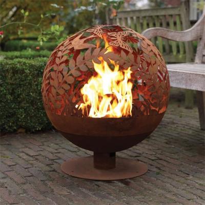 Cina Camino floreale rustico del globo del fuoco dell'acciaio di Corten di stile della sfera per il radiatore portatile in vendita