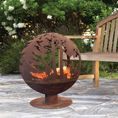 Cina Camino floreale rustico del globo del fuoco dell'acciaio di Corten di stile della sfera per il radiatore portatile in vendita