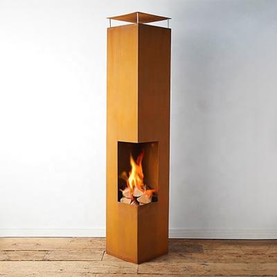 Cina Legno rettangolare di Rusty Corten Steel Outdoor Fireplace che brucia Chiminea in vendita