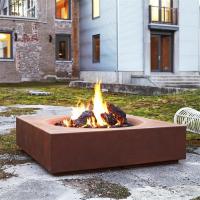 China Square Low Profile Corten Steel Fire Pit 120cm Wood Burning Outdoor Patio Heater for sale