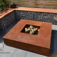 China Square Low Profile Corten Steel Fire Pit 120cm Wood Burning Outdoor Patio Heater for sale