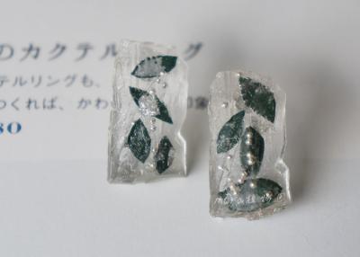 China Forest's Eyes Real Eucalyptus Leaves Ice Transparent Clip And Stud Earrings Women Fashion for sale