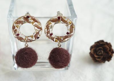 China Christmas Tale Wild Flower Felt Ball Blanket Ball Ring Green Ear Stud / Resin Ear Clip For Christmas for sale