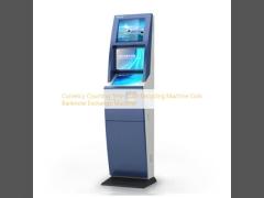 機械硬貨の銀行券交換機械をリサイクルする金銭出納係の現金を数える通貨