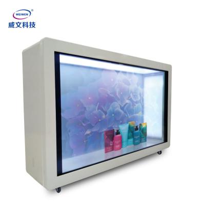 中国 LCDの人間の特徴をもつ立つ透明なショーケースの床デジタル表記の表示を広告する 販売のため