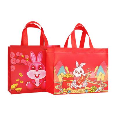 China Logo Printed Rabbit Year Gift insacca biodegradabile su ordinazione non tessuto dei sacchetti della spesa for sale