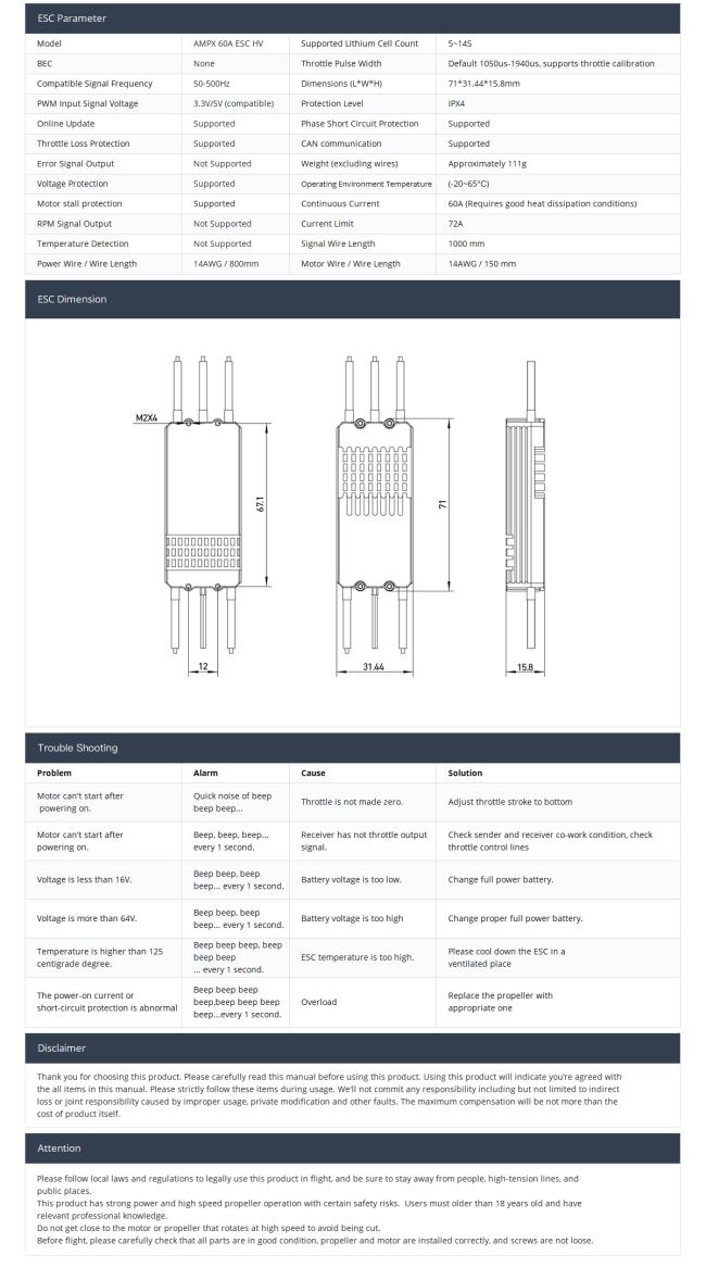 AMPX 60A ESC side view with dimensions