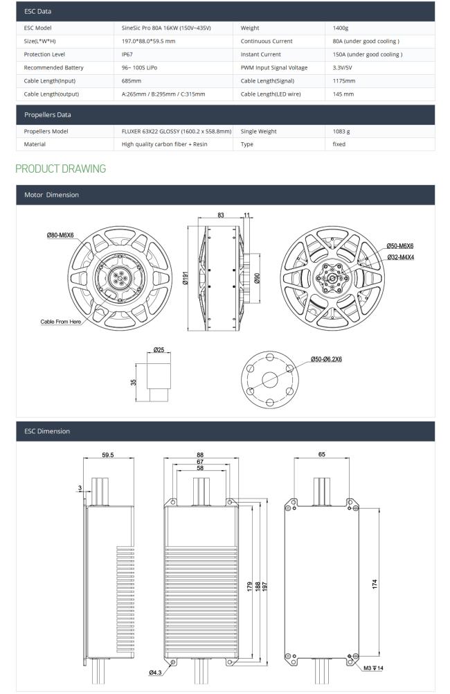 HB40 63X22 Drone Arm Set Motor side view