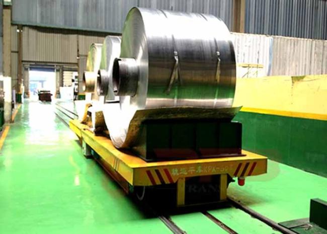 Industrial heavy load steel coil rail transport trolley for aluminum factory apply