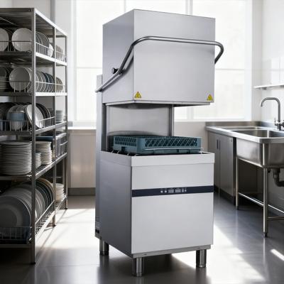 China Continuous Washing Hood Type Dishwasher High Speed Cleaning Pass Through Glass Washer for sale