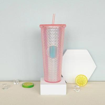 China ins hot sale 750ml new design water bottle/drinking bottle/colorful bottle/STRAW CUP/Diamond water Cup/factory wholesale for sale