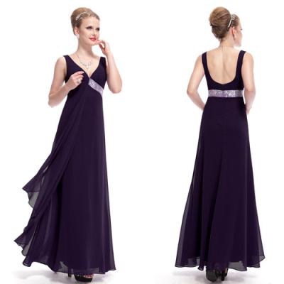 China Floor Length Sexy V Neck Chiffon Purple Evening Dresses with Sequins Waist for sale