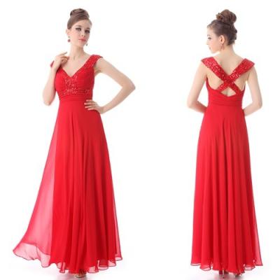 China Red Sleeveless V Neck Prom Dresses Floor Length for Summer , Spring , Autumn for sale