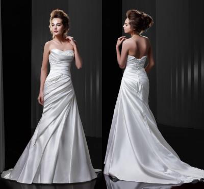 China Chic White Draped Beaded Satin Sweetheart Wedding Gowns with Long Train for sale