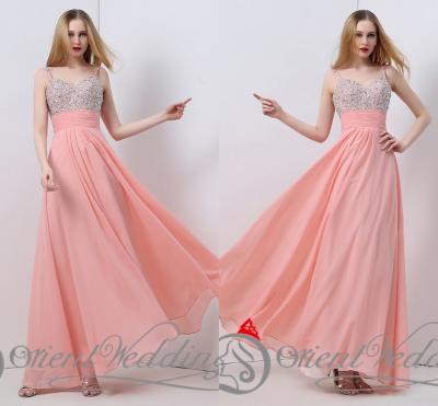 China Customized A Line Prom Dresses in Pink , Bling Crystals / Sequins for sale