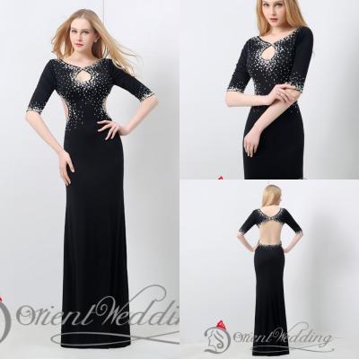 China Sheath 3/4 Long Sleeve Womens Evening Dresses Crystal Rhinestone Hollow Back for sale