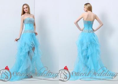 China Hi - Lo Organza Prom Dresses , Bling Crystal Party Dresses for Lady for sale