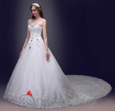 China A line Tulle Sweetheart Wedding Gowns , Shiny Beading Crystal Flower Applique for sale
