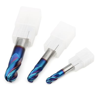 中国 HRC65超硬ボールノーズエンドミルブルノーズ4フルートナノコーティング 販売のため